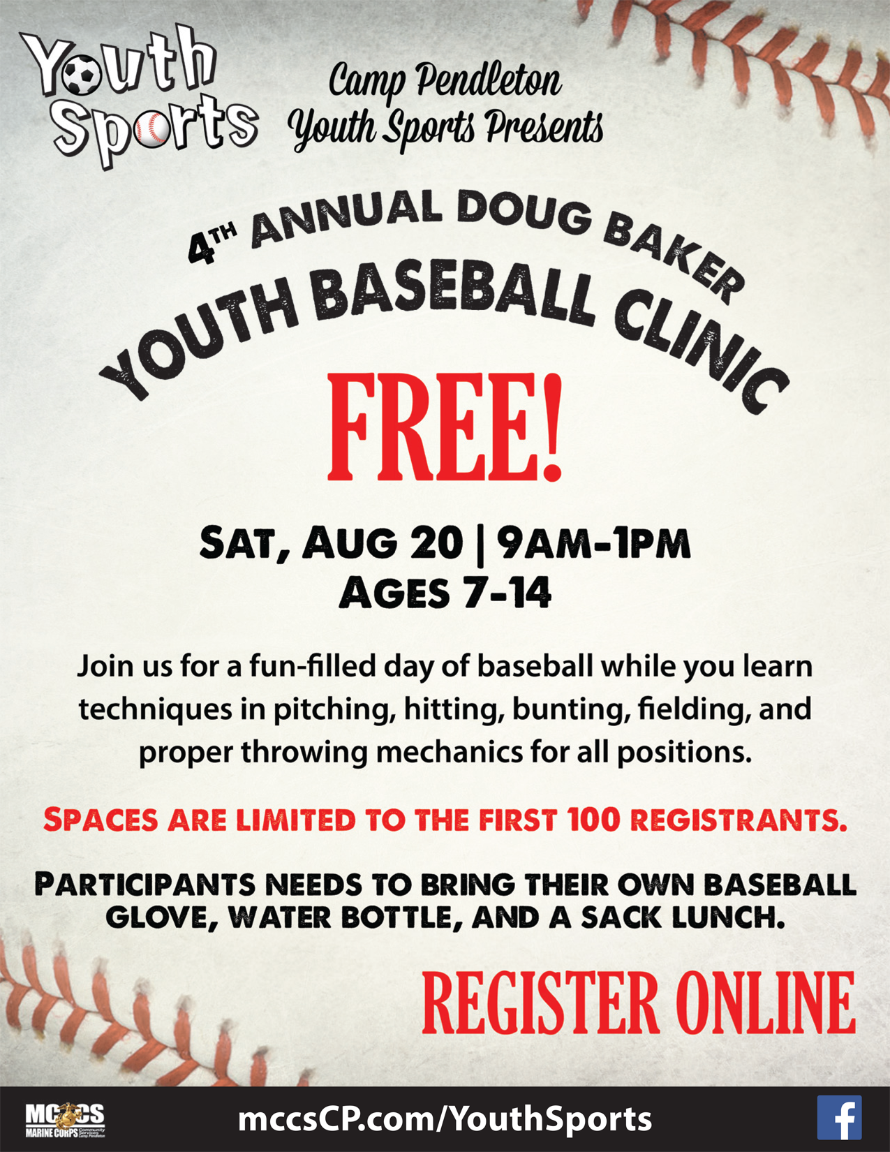 FREE! 4th Annual Doug Baker Youth Baseball Clinic : Camp Pendleton ...