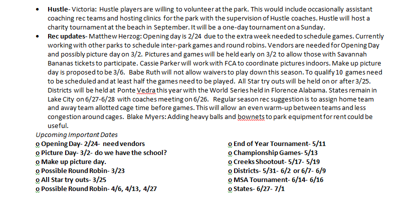 Meeting Minutes : Creeks Softball Association